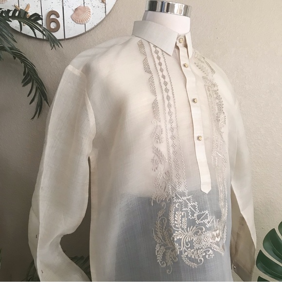 Shirts | Cream Beige Pina Silk Barong Tagalog With Classic Embroidery ...